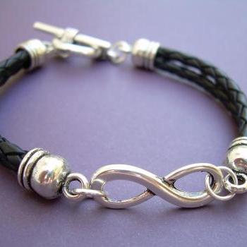 Leather Bracelet, Infinity Bracelet, Black Braided, Unisex Bracelet ...