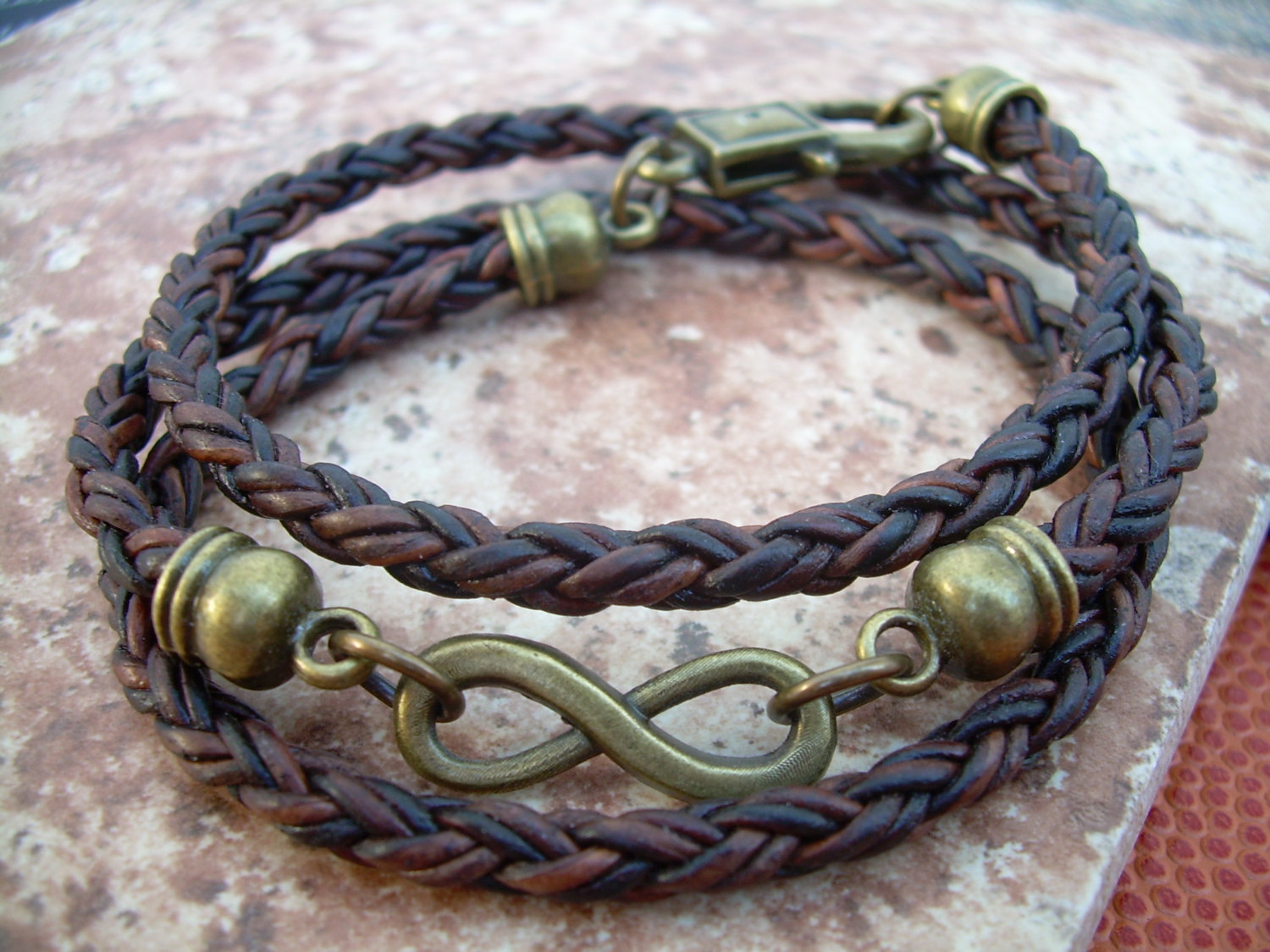 Infinity Bracelet, Leather Bracelet, Triple Wrap, Mens, Womens, Natural ...
